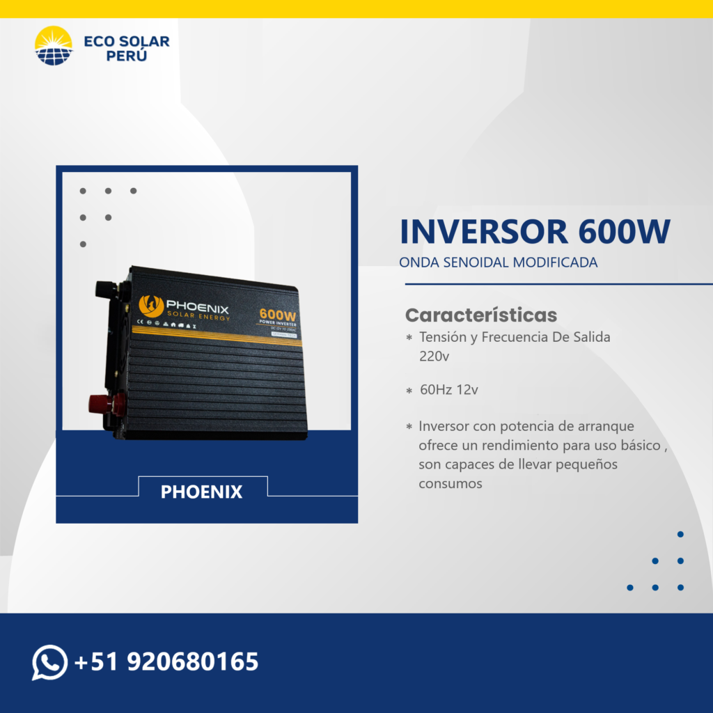 INVERSOR ONDA MODIFICADA 600W 12v PHOENIX SOLAR ENERGY – Paneles ...